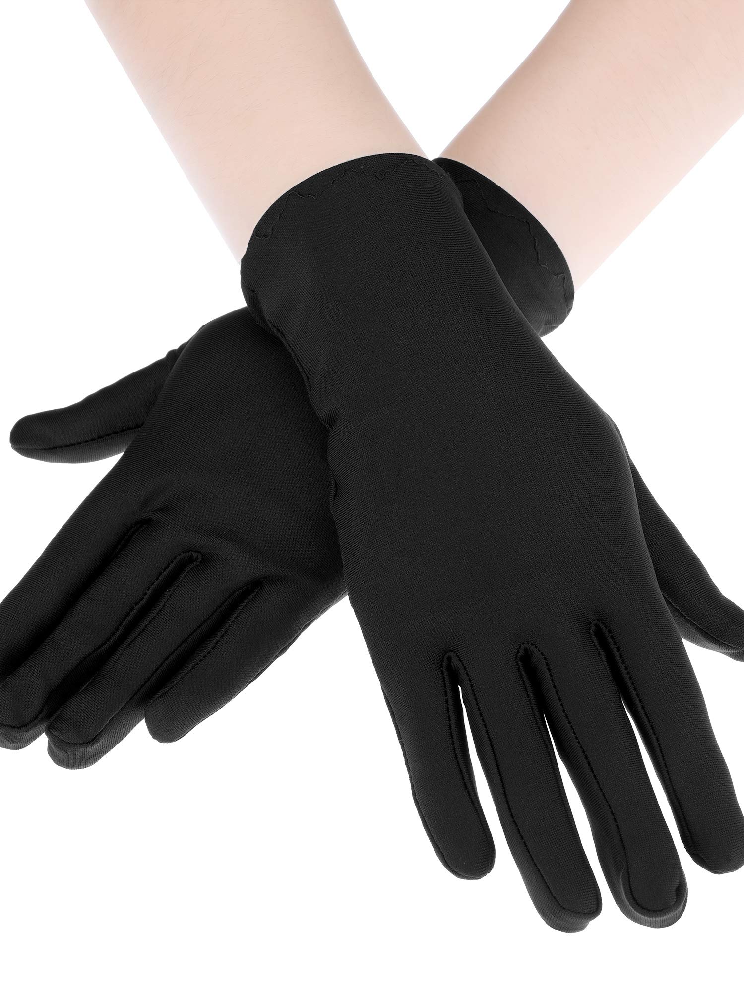 Sumind 3 Pairs Wrist Length Gloves Women Short Satin Gloves Opera Short Gloves for 1920s Wedding Party (Black 2)