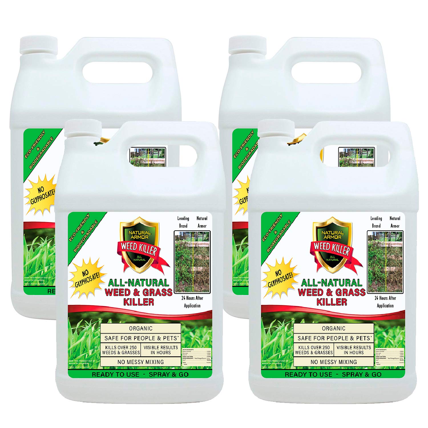 Natural Armor Weed and Grass Killer All-Natural Concentrated Formula. Contains No Glyphosate (1 Case of 4 Gallon Refills)