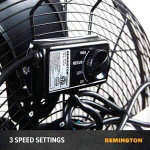 Remington 20" Industrial High Velocity Floor Fan with 3 Speed Settings and Pivoting Head. Use for Shop, Garage or Warehouse. All Metal Construction (20REM-F)