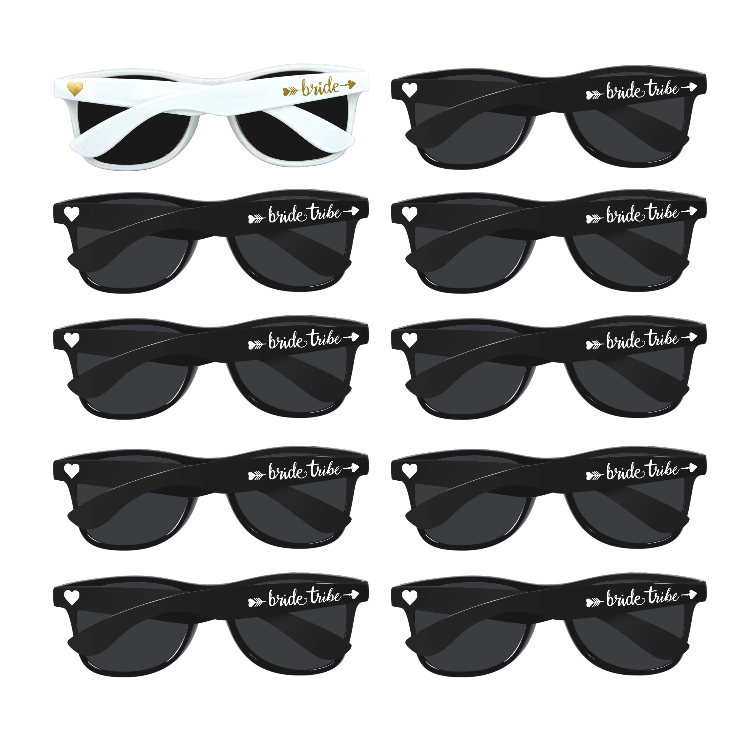 LADY&HOME 10 Pack Bachelorette Party Sunglasses, Bridesmaid and Bride Tribe Sunglasses for Bridal Party, Bridal Shower, Wedding(Black)