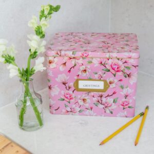 Jot & Mark Greeting Card Organizer Tin Box with Dividers, Cards, and Envelopes (Magnolia)