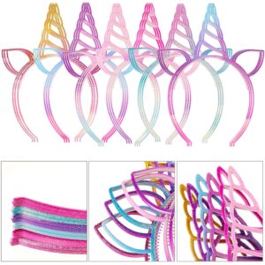 Tatuo 18 Pieces Unicorn Horn Cat Ear Headband Party Favors for Adult Cosplay Rainbow Glitter Plastic Hair Hoop (Unicorn)