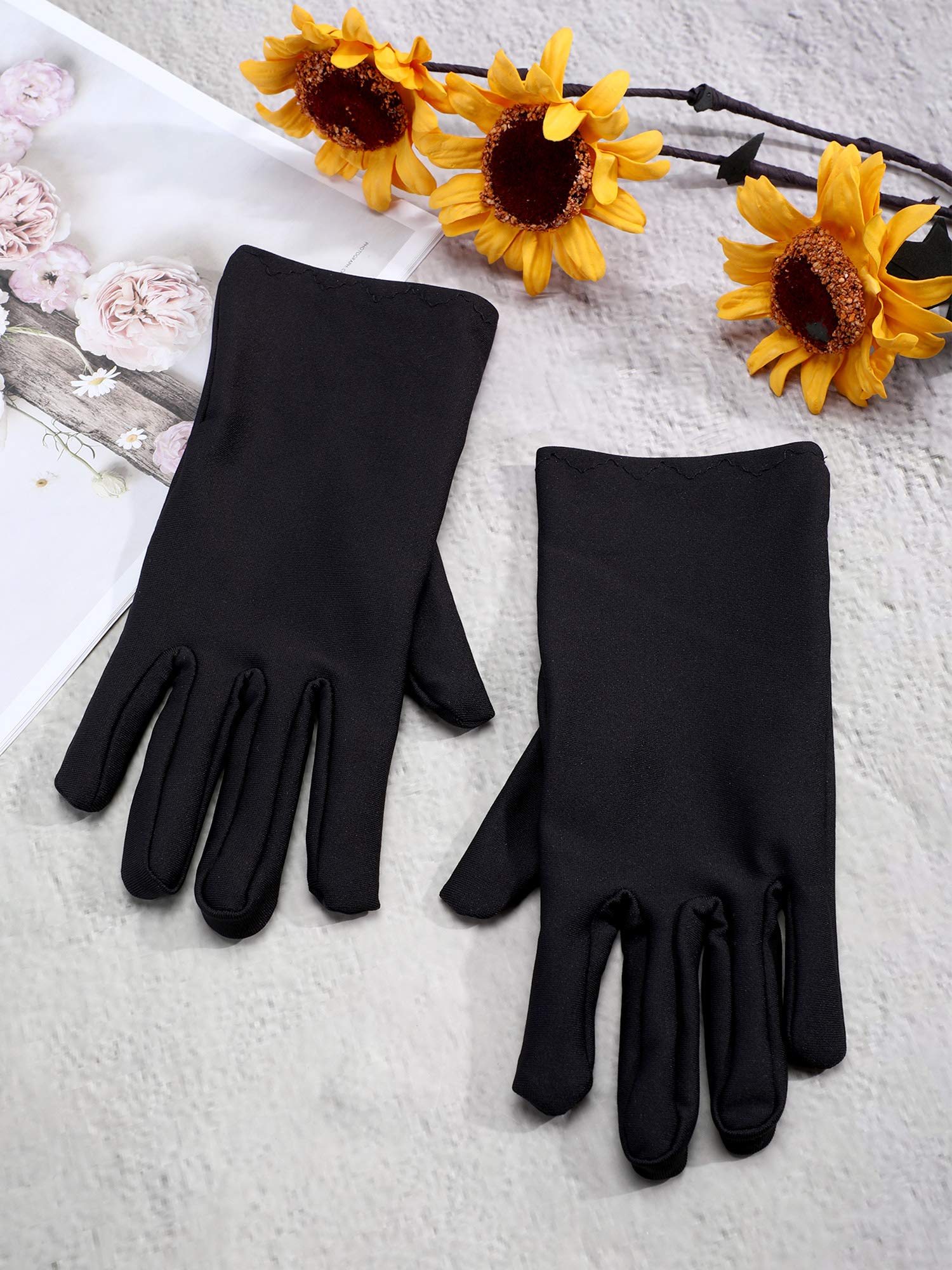 Sumind 3 Pairs Wrist Length Gloves Women Short Satin Gloves Opera Short Gloves for 1920s Wedding Party (Black 2)