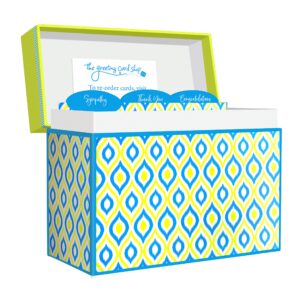 designer greetings greeting card organizer box with dividers and calendar, peacock design (holds up to 40 greeting cards, 5.5” x 7.25” or smaller)