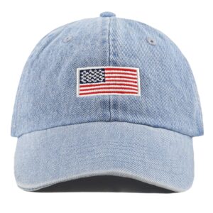 usa flag & embroidery premium 100% cotton low profile adjustable baseball dad cap (flag - light denim)