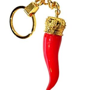 Italian Red Horn with Gold Chain Keychain – Italy Collection of Key Rings & Fobs Great Chili Pepper Charm Rear View Mirror