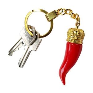 Italian Red Horn with Gold Chain Keychain – Italy Collection of Key Rings & Fobs Great Chili Pepper Charm Rear View Mirror