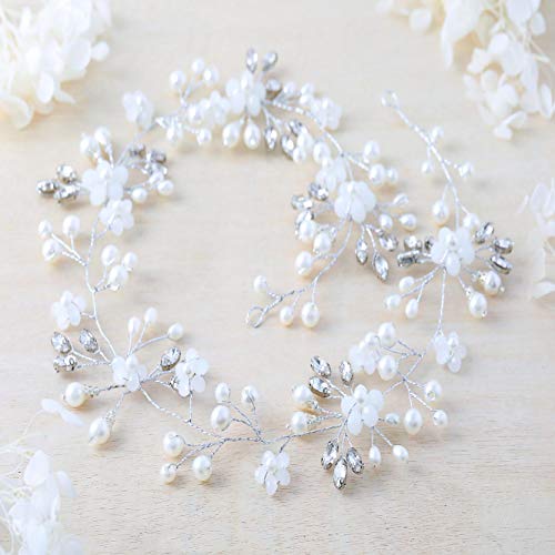 Unicra Flower Bride Wedding Hair Vine Crystal Bridal Headbands Flower Girls Headpiece Pearl Hair Accessories for Women and Girls (Silver)