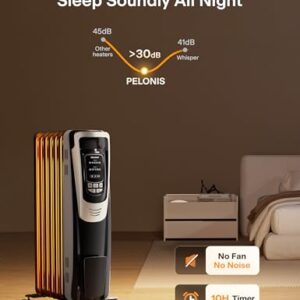 PELONIS Champagne Oil Filled Radiator Heater with Remote and Thermostat, 5 Temperature Settings for indoor use Large Room, Energy Efficient Electric Space heater with Safety Features