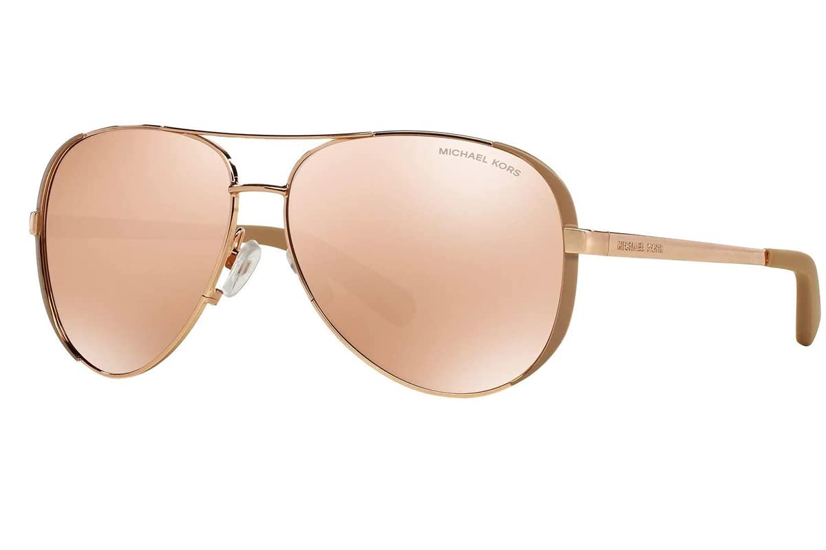 Michael Kors MK5004 CHELSEA Aviator 1017R1 59M Sunglasses For Women + BUNDLE With Designer iWear Eyewear Kit (Rose Gold/Taupe/Rose Gold Flash)