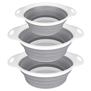 qimh collapsible colander and strainer set of 3-2 pc 4 quart(1 gal) and 1 pc 2 quart(0.5 gal) - bpa free & dishwasher-safe silicone kitchen foldable strainer for pasta, veggies