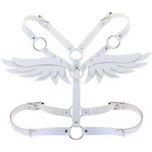 fm fm42 white o ring waist belt body caged harness with angel wings pn2683