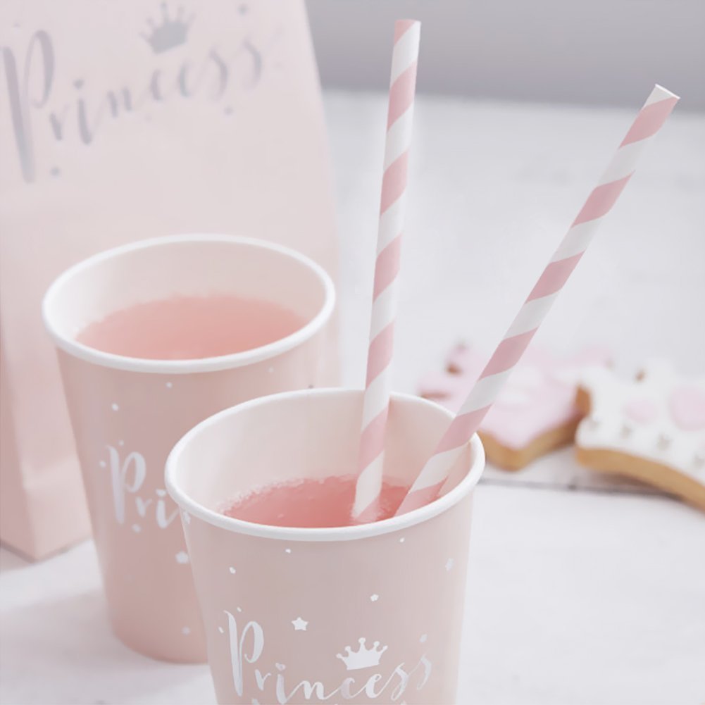 ALINK Biodegradable Pink Paper Straws, Pack of 100 Party Straws for Juice, Cocktail, Smoothies, Birthday, Wedding, Bridal/Baby Shower and Christmas Decorations