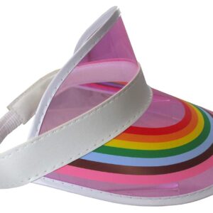 Nicky Bigs Novelties Clear Colored Plastic Rainbow Sun Visor Tennis Beach Vegas Dealer Golf Pride Music Festival Hats, Pink