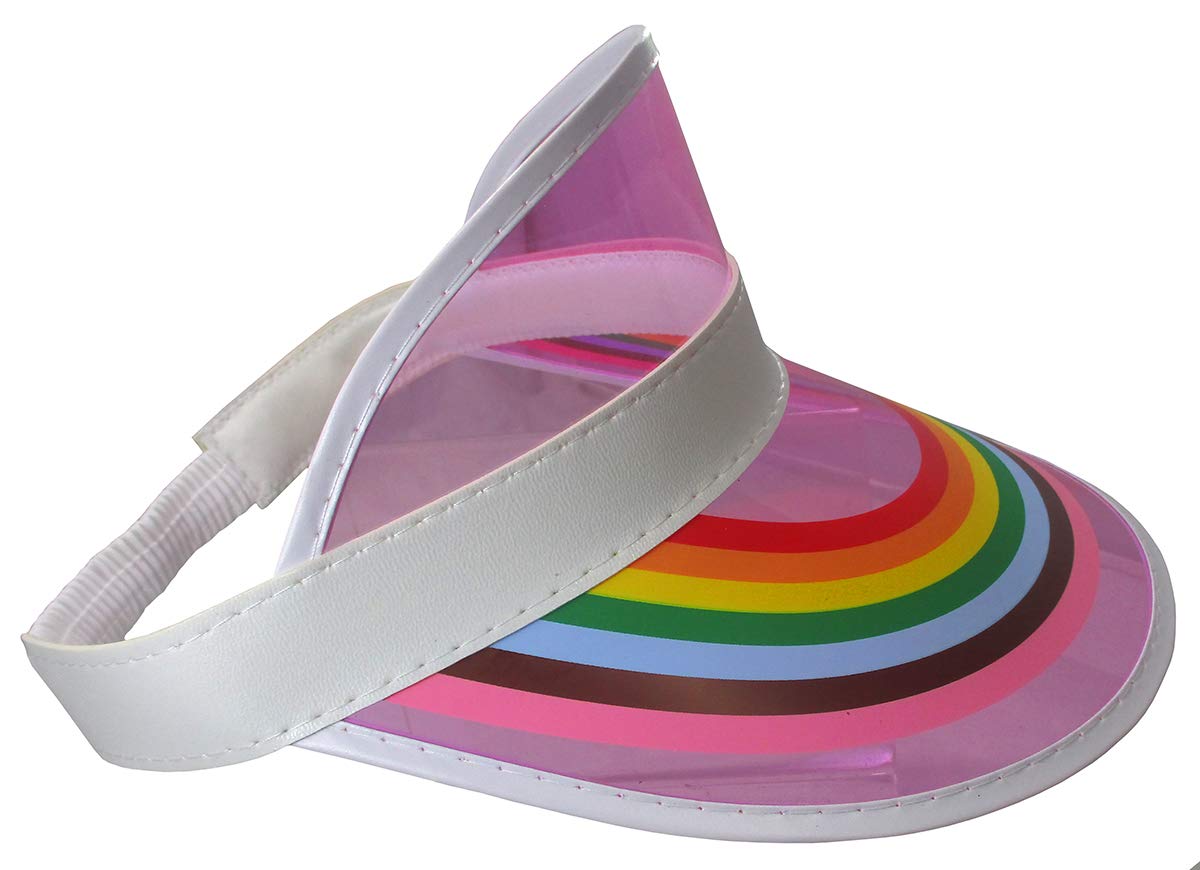 Nicky Bigs Novelties Clear Colored Plastic Rainbow Sun Visor Tennis Beach Vegas Dealer Golf Pride Music Festival Hats, Pink