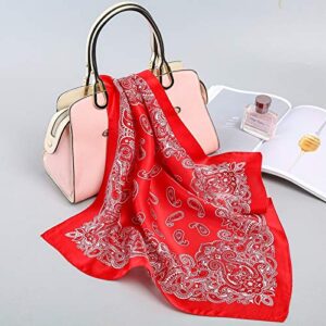 ANDANTINO 100% Real Mulberry Silk Scarf -21'' x 21''- Lightweight Neckerchief –Women Men Small Square Digital Printed Scarves (Red Paisley)