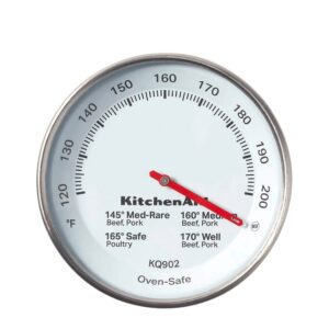 kitchenaid kq902 leave-in, oven/grill safe meat thermometer, temperature range: 120f to 200f, stainless steel, analog