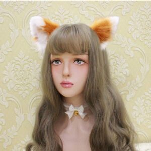 Fxaelian Animal Anime Faux Fur Fox Wolf Cat Dog Ears Headband Halloween Cosplay Costume Party Headbands Headpiece for Women Men Adult Light Brown