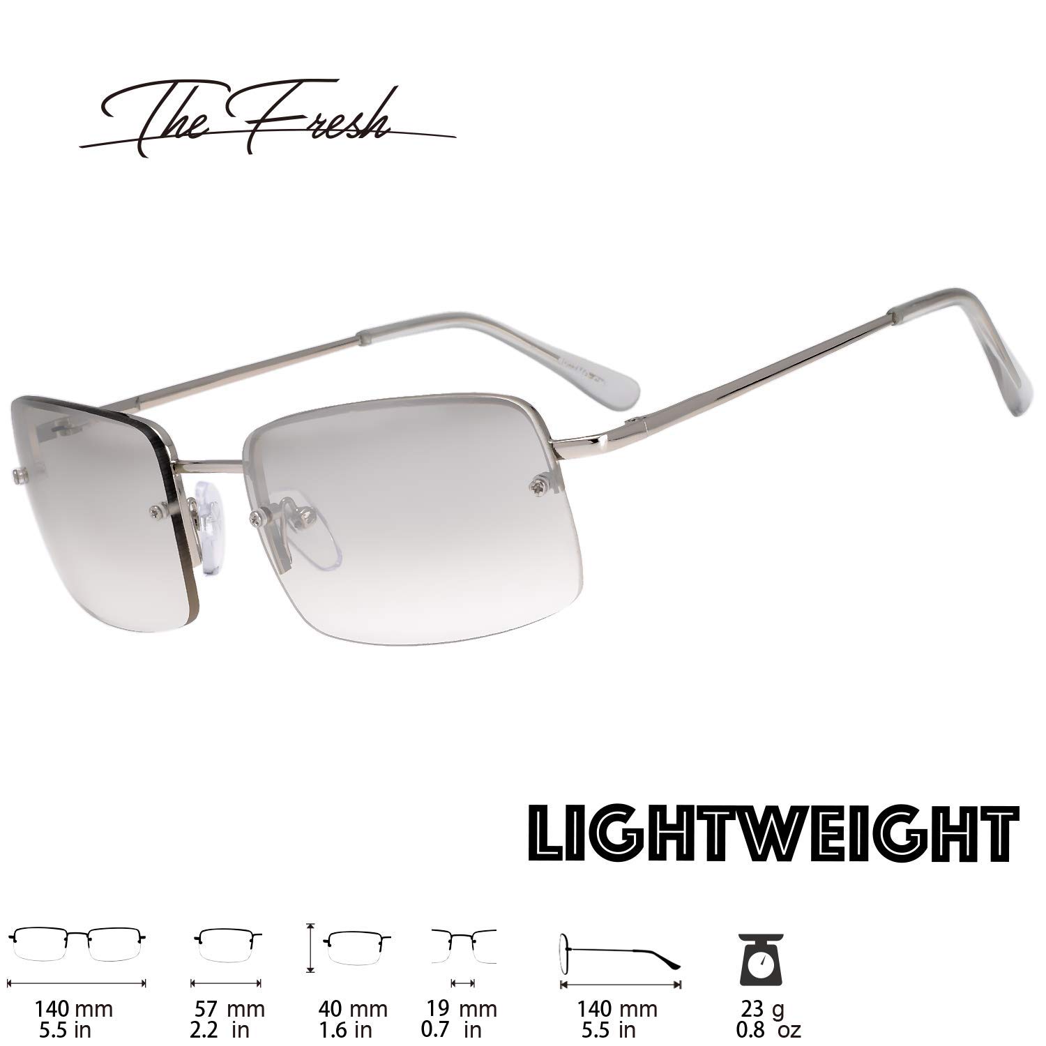 The Fresh Minimalist Small Rectangular Sunglasses Clear Eyewear Spring Hinge - Gift Box Package (307-Silver, Clear, 57)