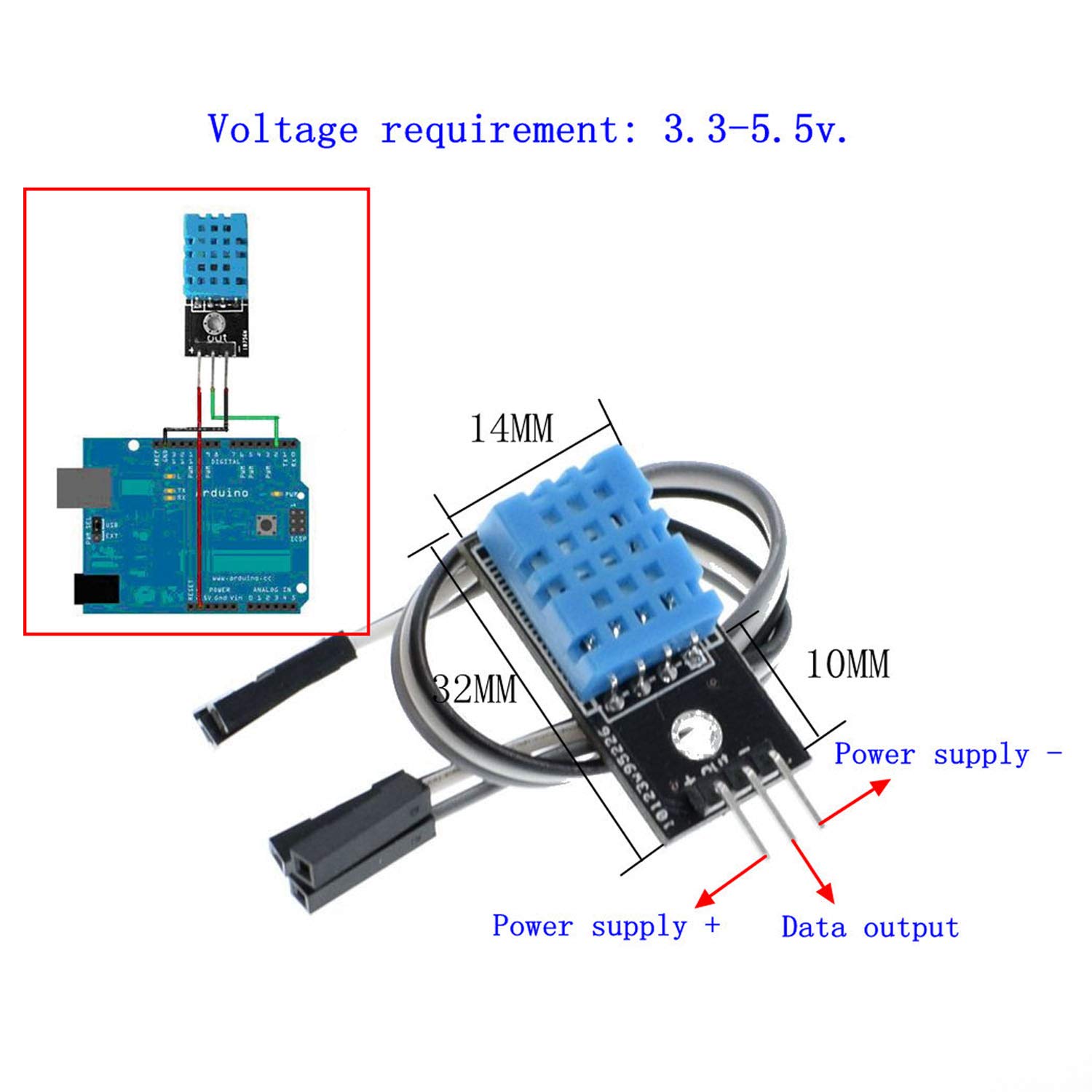 2pcs DHT11 Temperature Humidity Sensor Module Digital Temperature Humidity Sensor 3.3V-5V with Wires for Arduino Raspberry Pi 2 3 (2pcs DHT11)