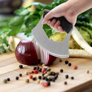 Luxiv Mezzaluna Knife Salad Chopper, Salad Chopper Stainless Steel Mezzaluna Knife with Protection Cover Vegetable Chopper Mincing Knife for Pizza, Cheese, Onion, Carrot, Pepper, Garlic (black)