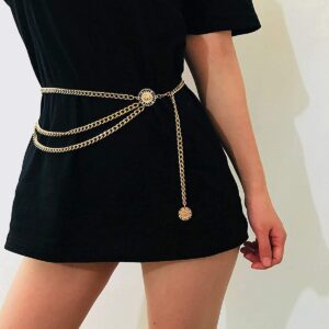 Glamorstar Multilayer Metal Waist Chain Dress Belts Metal Belt for Women Gold 90CM/35.8IN