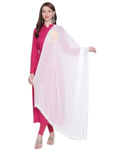 dupatta bazaar woman's white chiffon dupatta with lace on border.