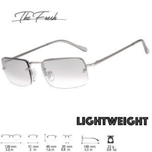 The Fresh Minimalist Small Rectangular Sunglasses Clear Eyewear Spring Hinge - Gift Box Package - FR1M4002MC01 (Silver, Gradient Clear, 51)