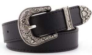 inogih western-leather-belts-women vintage waist-belts with hollow out flower buckle