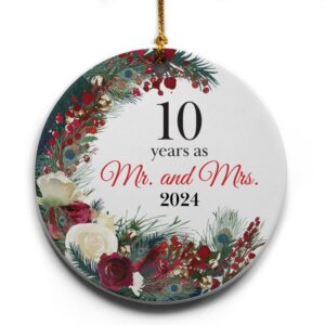 10 year for her him wife | 10 years as mr. and mrs. | ornaments 10th for couple | unique ideas for parents | christmas tree ornament in a gift box