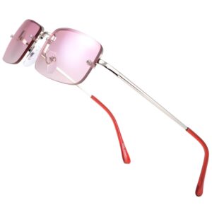 the fresh minimalist small rectangular sunglasses clear eyewear spring hinge - gift box package (206-silver, pink, 51)