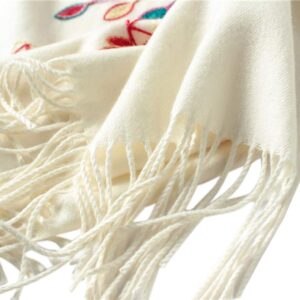 Urban CoCo Women's Embroidered Oversize Tassel Shawl Scarf Wraps for Women(Beige)