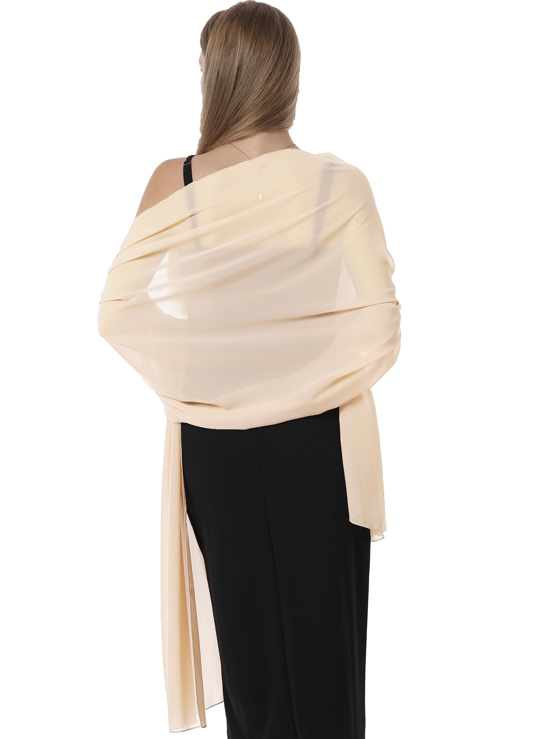 Chiffon Shawls and Wraps for Evening Dresses Women Elegant Soft Scarf Bridal Scarve Wedding Stole(Champagne(chiffon), One Size)