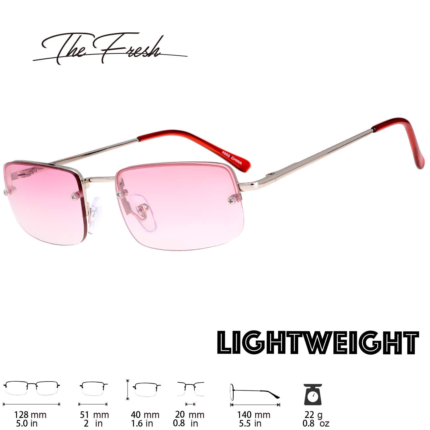 The Fresh Minimalist Small Rectangular Sunglasses Clear Eyewear Spring Hinge - Gift Box Package (206-Silver, Pink, 51)