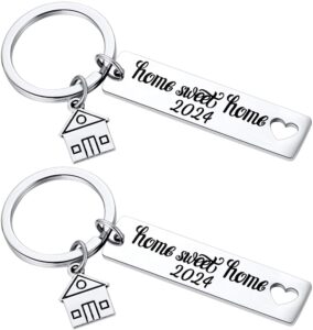 2pcs 2024 home sweet home key chain housewarming presents, new homeowner keychain closing gift ideas, real estate gifts from agent for client congratulations