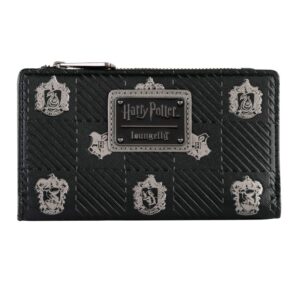 Loungefly x Harry Potter Hogwarts Houses Crests Bifold Wallet (Black Multi, One Size)