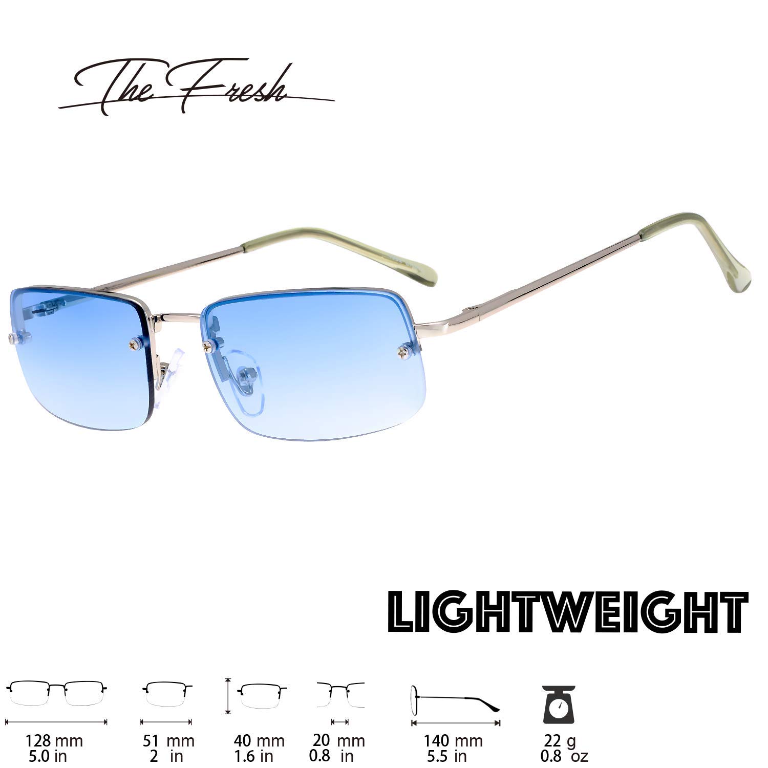 The Fresh Minimalist Small Rectangular Sunglasses Clear Eyewear Spring Hinge - Gift Box Package (204-Silver, Gradient Blue, 51)