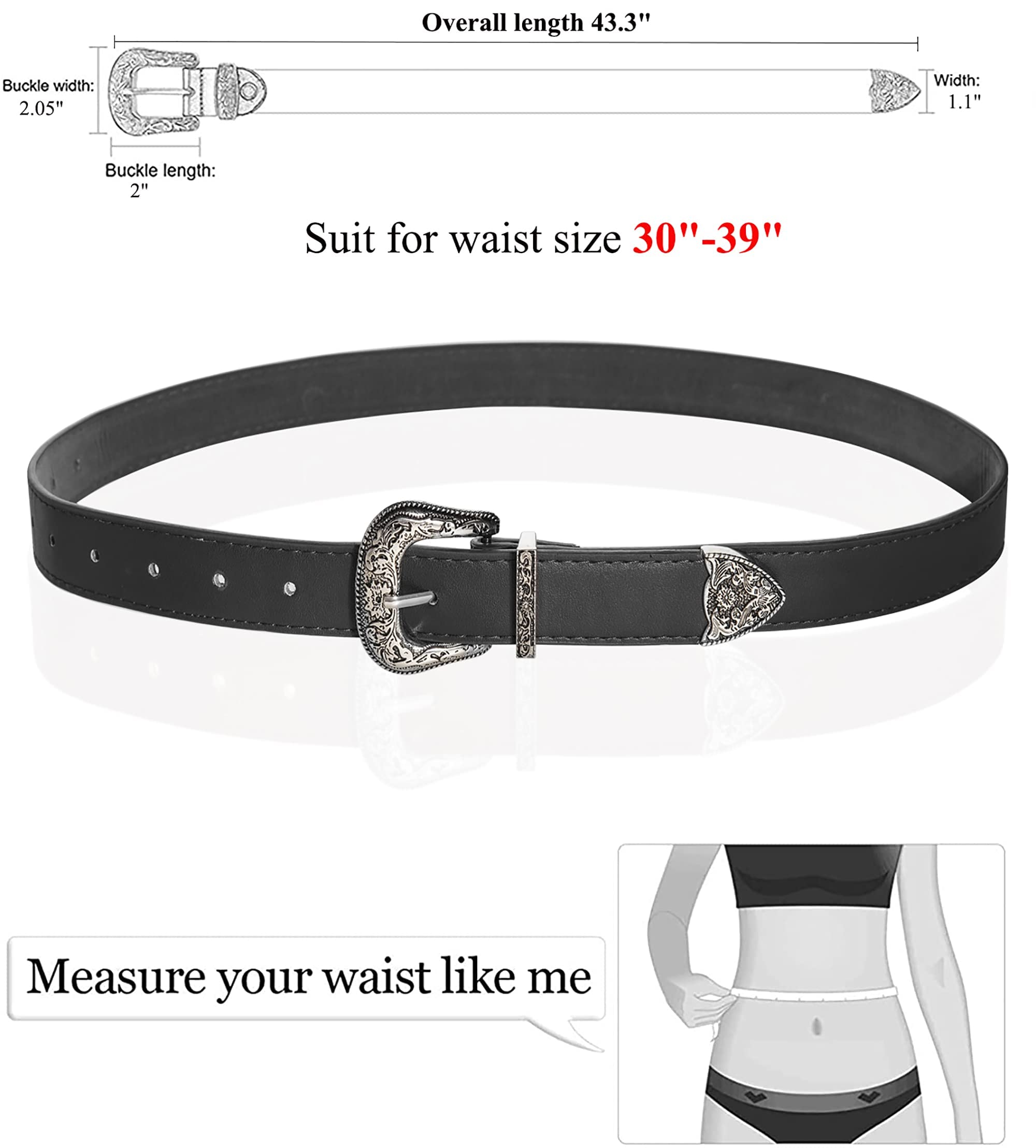 INOGIH Western-Leather-Belts-Women Vintage Waist-Belts with Hollow Out Flower Buckle