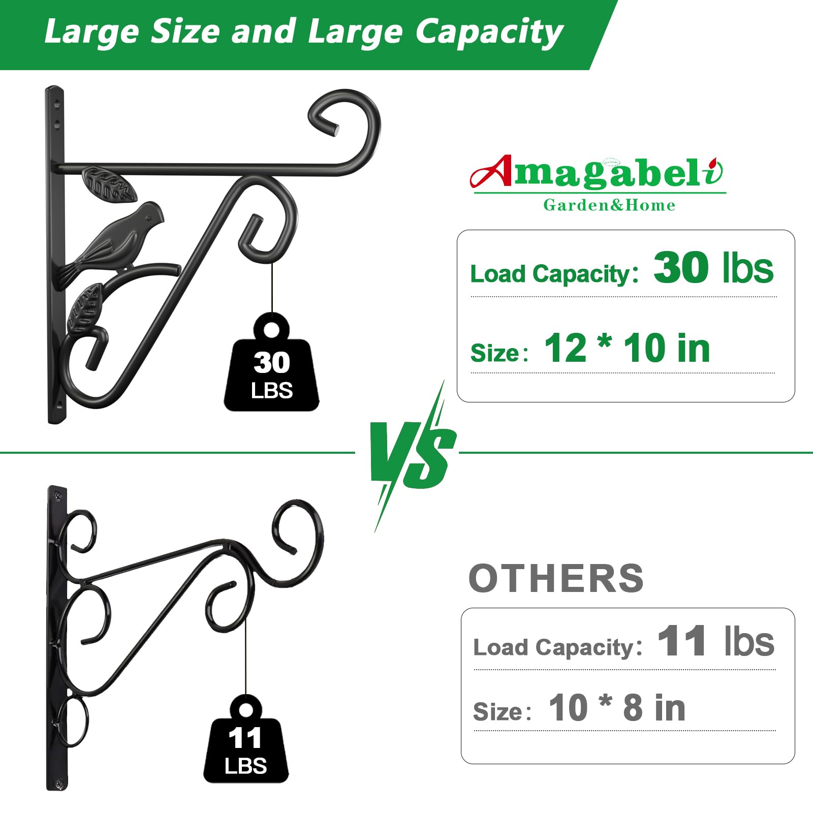 AMAGABELI GARDEN & HOME 2 Pack 10'' Hanging Brackets for Plants Outdoor Hanging Planter Hook Plant Hangers Outdoor Metal Hanging Bracket with Screw Plant Hooks Hangers for Bird Feeder Lawn Decor