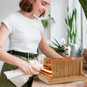 Bread Slicer for Homemade Bread, foldable adjustable Slicing width with cutting board, cutting bagels or even slices of bread becomes easy.