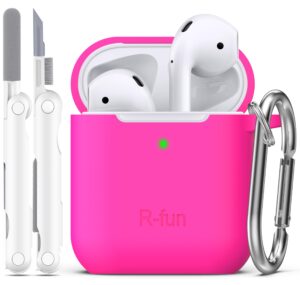 r-fun compatible with airpods case cover, soft silicone protective cover with keychain for women men compatible with apple airpods 2nd 1st generation charging case, front led visible,rose pink