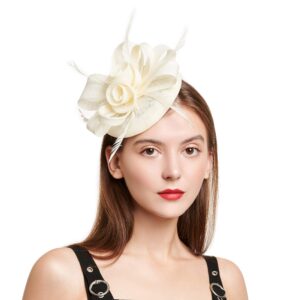 c.garopl fascinators hats women vintage wedding fashion headband clip church cocktail dresses headwear tea party (cream-02)