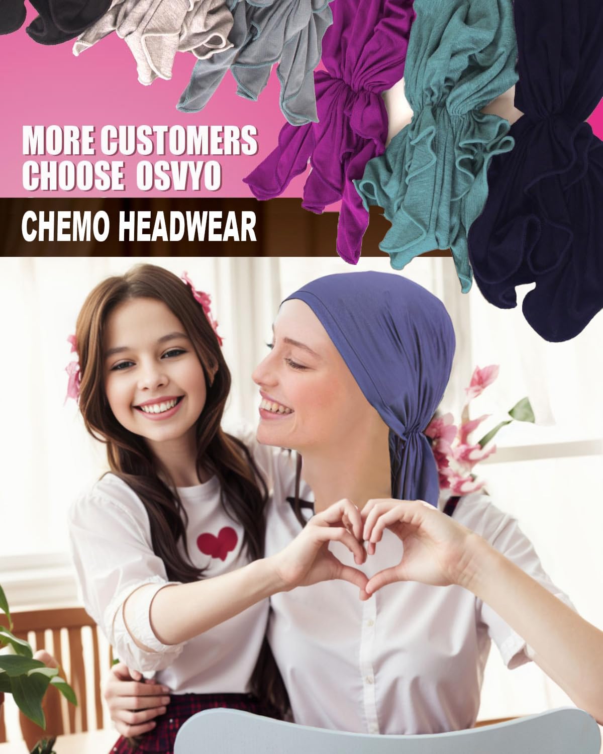 osvyo Chemo Headscarf for Women Hair Loss - Cancer Slip On Headwear Turbans Sealed Packaging Black