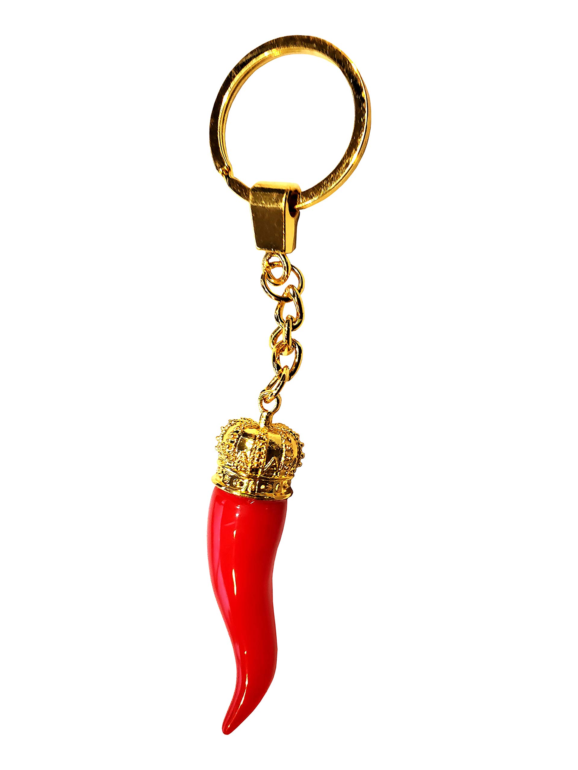 Italian Red Horn with Gold Chain Keychain – Italy Collection of Key Rings & Fobs Great Chili Pepper Charm Rear View Mirror