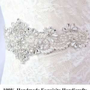 Pardecor Belt with Rhinestone Bridal Wedding Dress Belt Silver Crystal Rhinestone Pearl Belts Beaded Women's sash for Bridesmaid Gowns