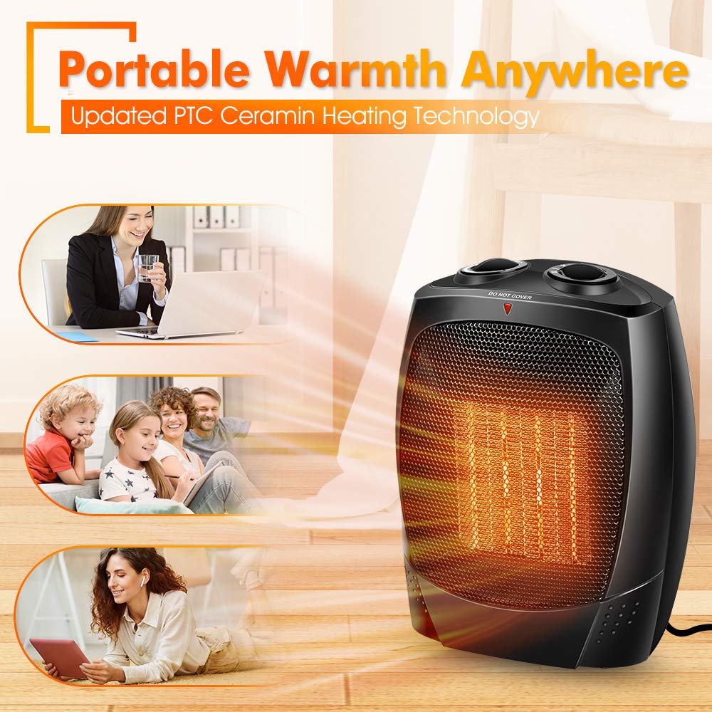 Space Heater, 1500W Ceramic Desk Space Heaters for Indoor Use, 3s Fast Heating Electric Space Heater, 3 Modes, Tip-over & Overheat Protection, Portable Small Heater for Room Office Home