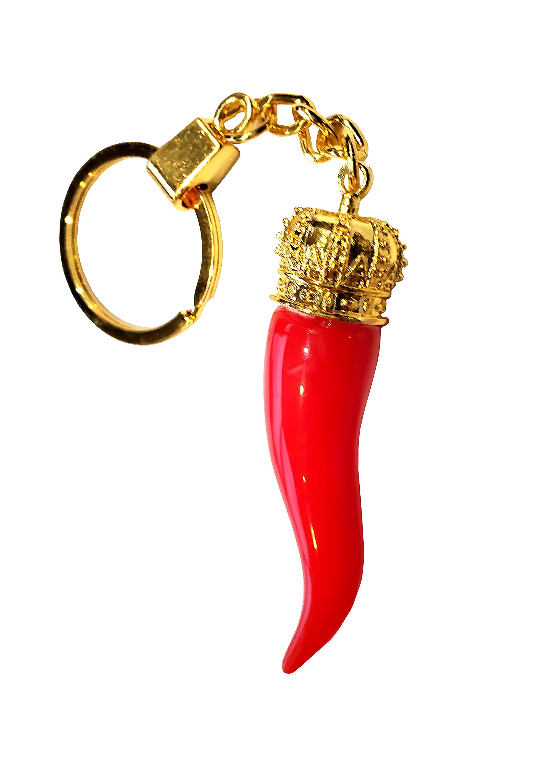 Italian Red Horn with Gold Chain Keychain – Italy Collection of Key Rings & Fobs Great Chili Pepper Charm Rear View Mirror