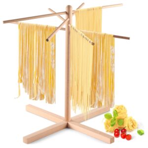 isiler natural beech wood pasta drying rack with 8 branches, easy to transfer for drying pasta and spaghetti, special suspension design for storage