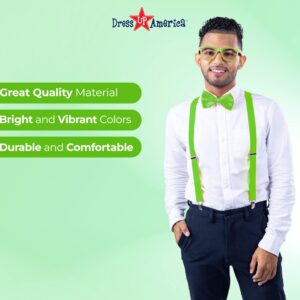 Dress Up America Neon Suspender, Bow-tie, Sunglasses, Accessory Set - Adult and Kids Size Suspenders