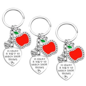 teacher appreciation gift for women, 3pcs teacher keychain set, jewelry gift for teachers, birthday gift for teacher gifts from students (it takes a big heart to teach little minds)